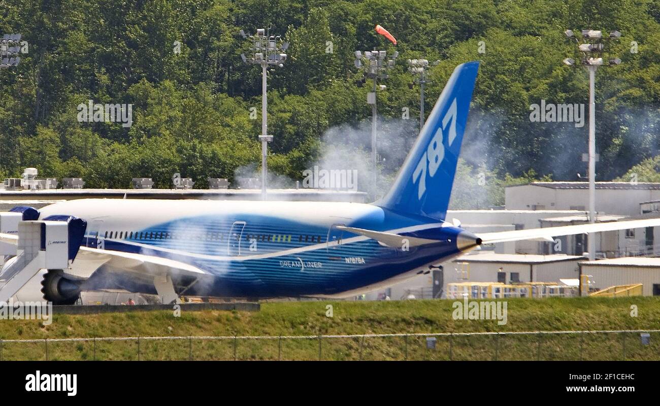 In this June 1, 2009 file photograph, Boeing 787 number 1 fires up it's ...