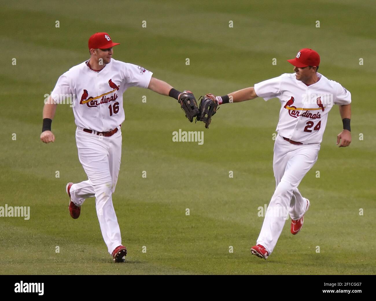 St. Louis Cardinals center fielder Rick Ankiel (right) congratulates ...