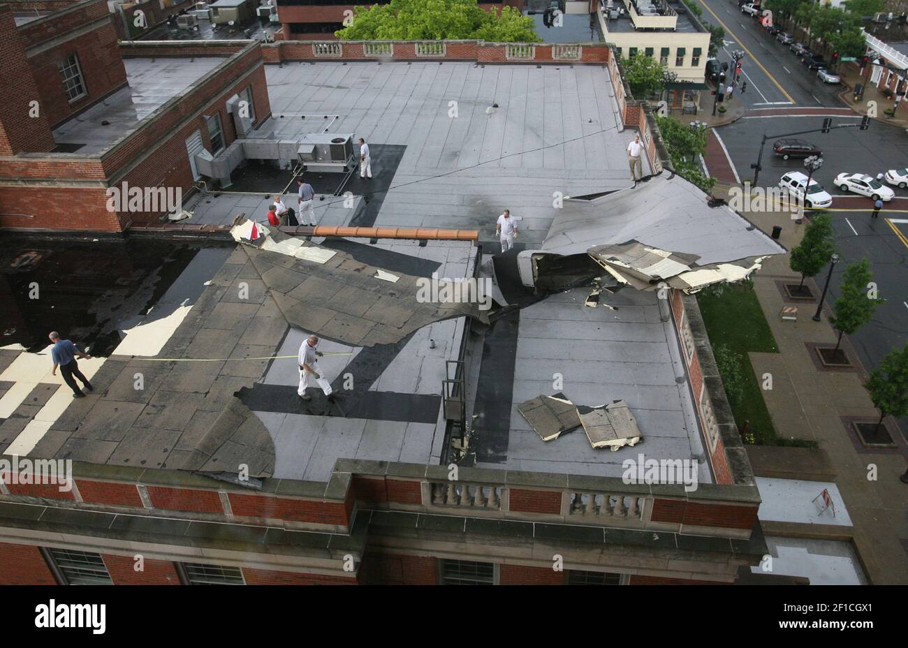 The roof of the St. Louis County Police headquarters was damaged after ...