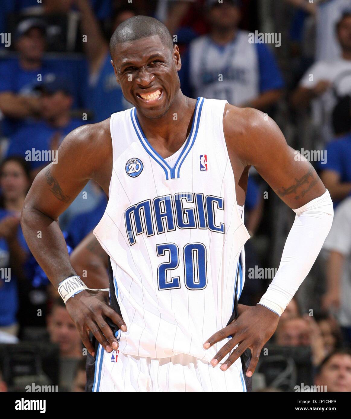 Orlando Magic forward Mickael Pietrus reacts after being fouled during ...