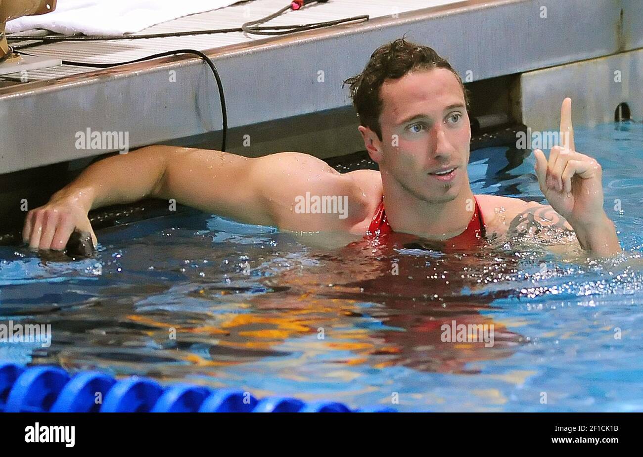 Fred Bousquet celebrates his victory in the men's 100-meter freestyle ...