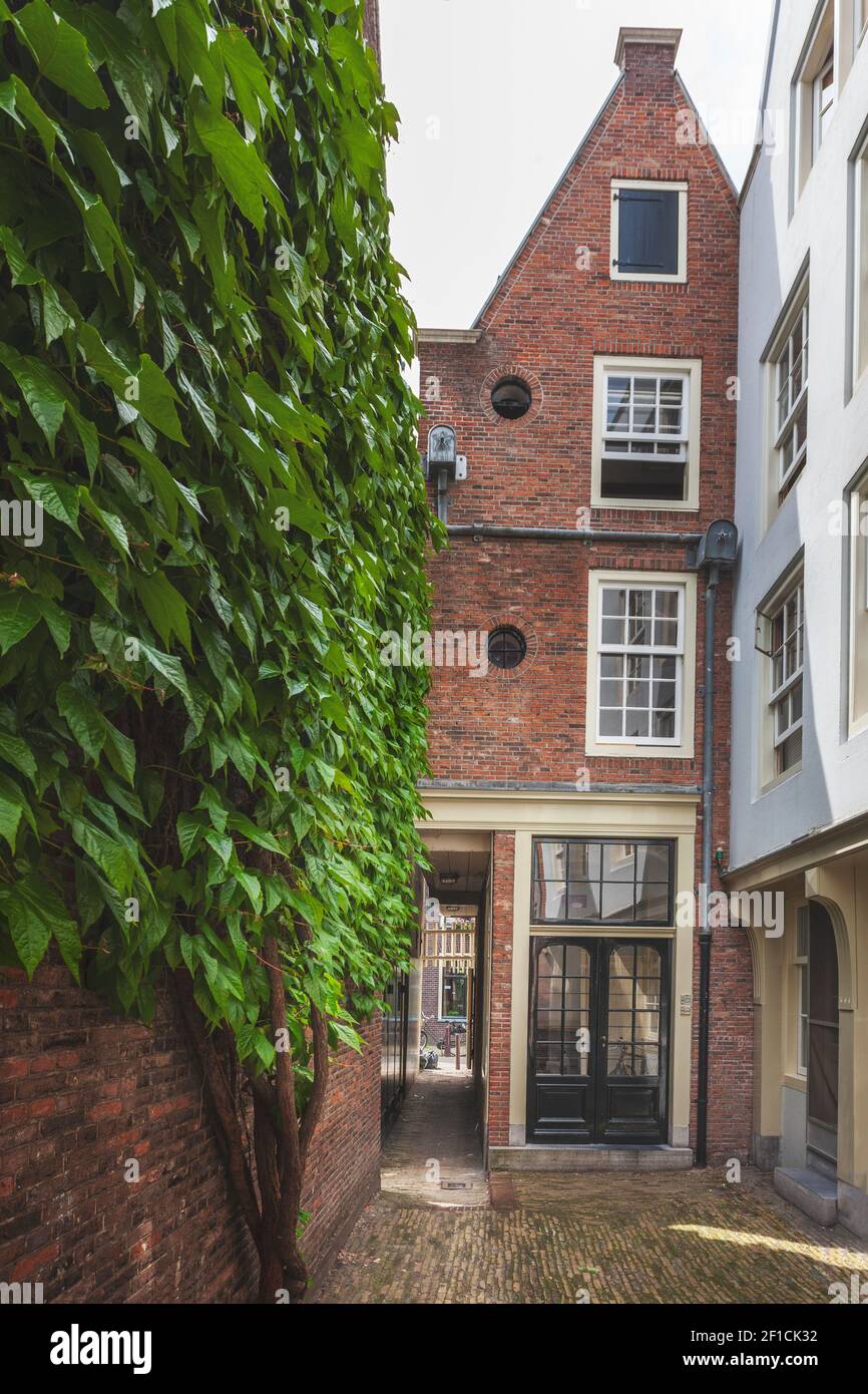 Netherlands, Amsterdam, a traditional steep-gabled Dutch House in the ...