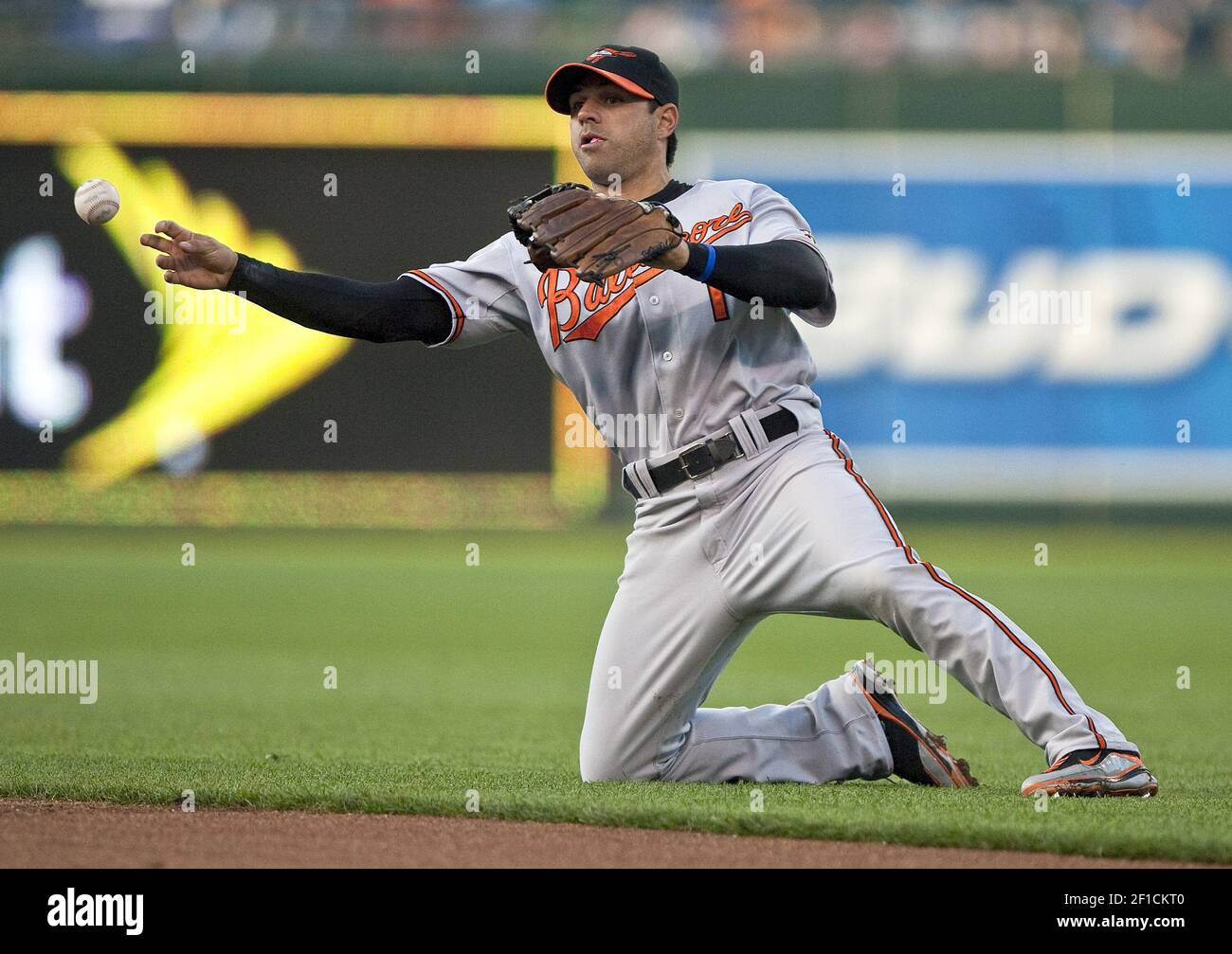 Baltimore Orioles second baseman Brian Roberts (1) saved a hit from ...