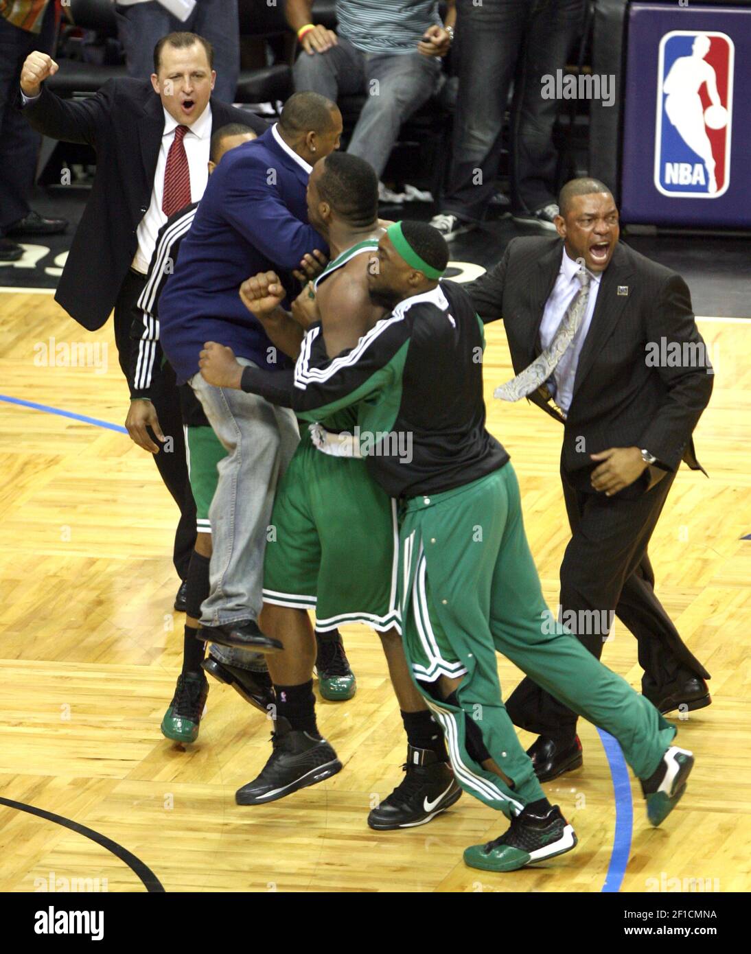 The Boston Celtics celebrate Glen Davis' game-winning shot against the ...