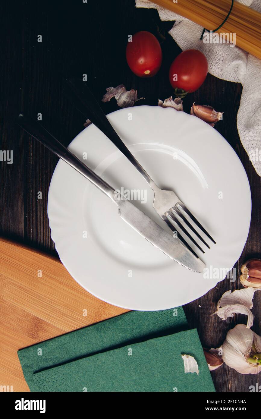 table setting food preparation ingredients for italian pasta Stock ...