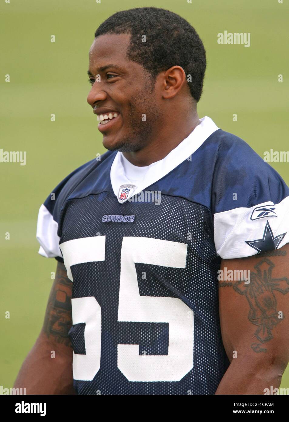 Dallas Cowboys safety Stephen Hodge (55) smiles during drills at Valley ...