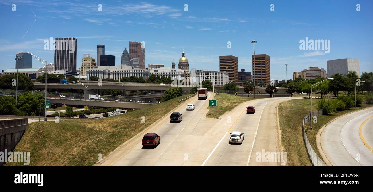 Car Entering Highway Rush Hour Downtown Atlanta Georgia City Skyline ...