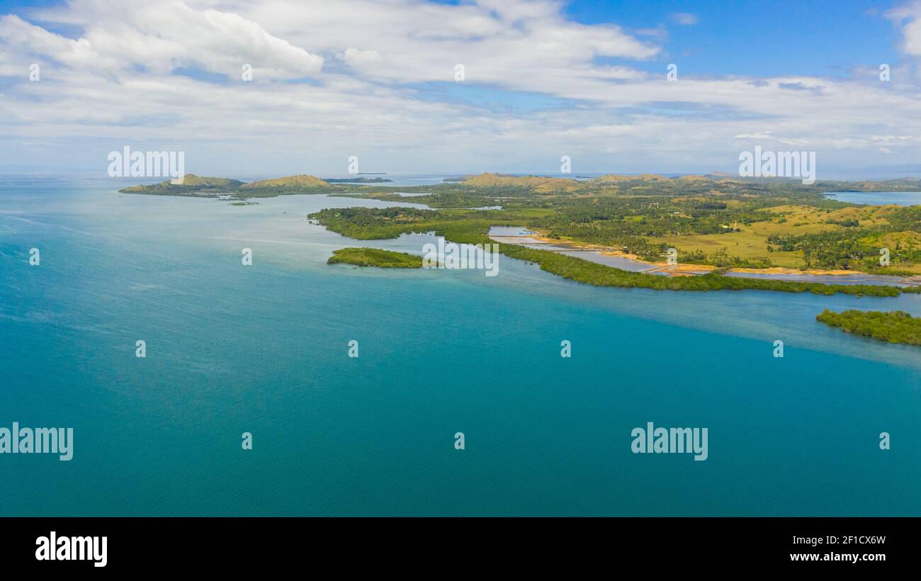 Aerial view of tropical Islands in the Cebu Strait. Seascape: Islands ...