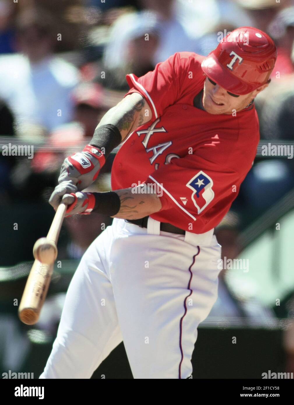Texas Rangers Josh Hamilton makes a swing at a Clevelend Indians pitch ...