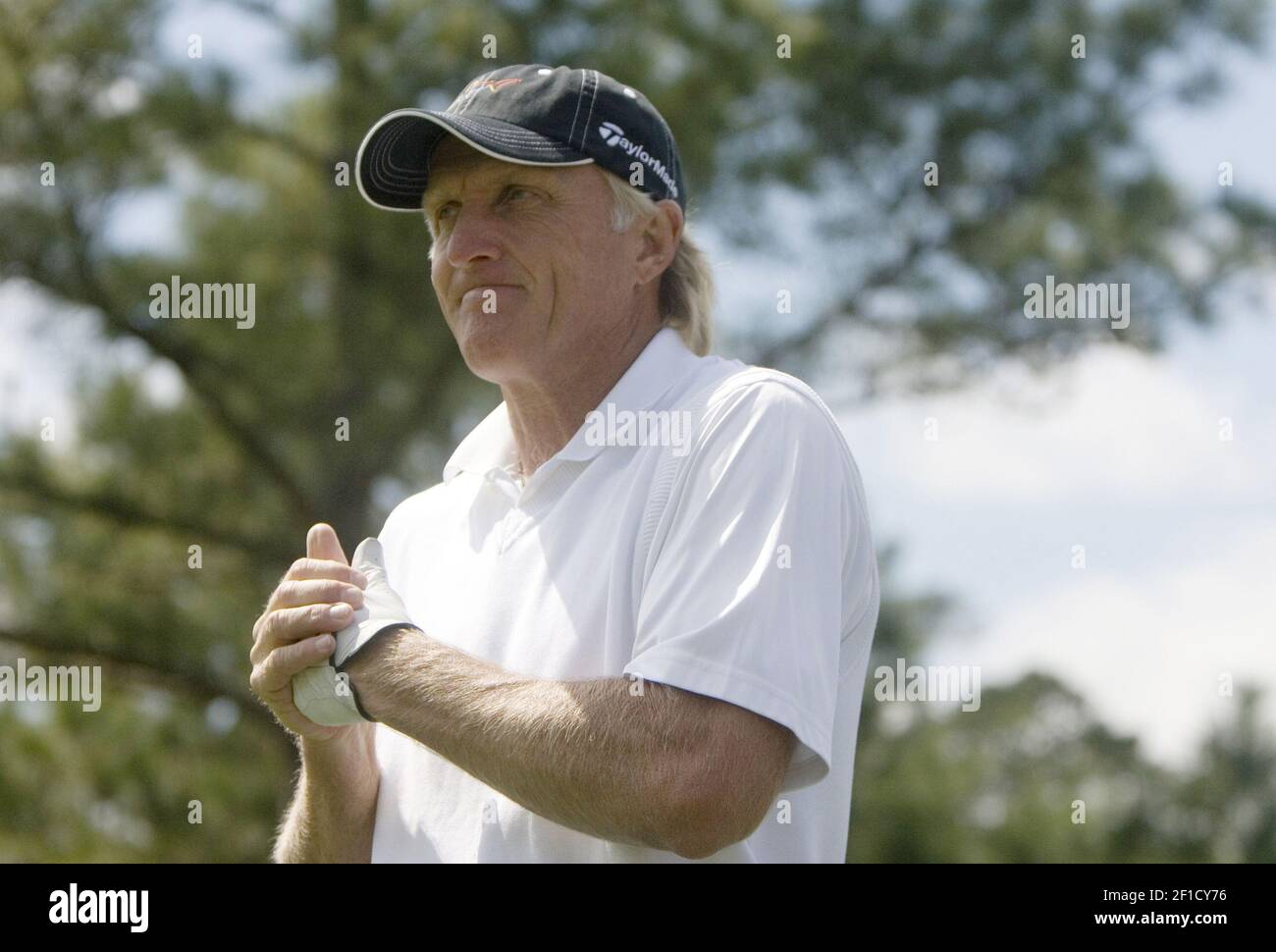 Greg Norman approaches the No. 3 tee box during a practice round for ...