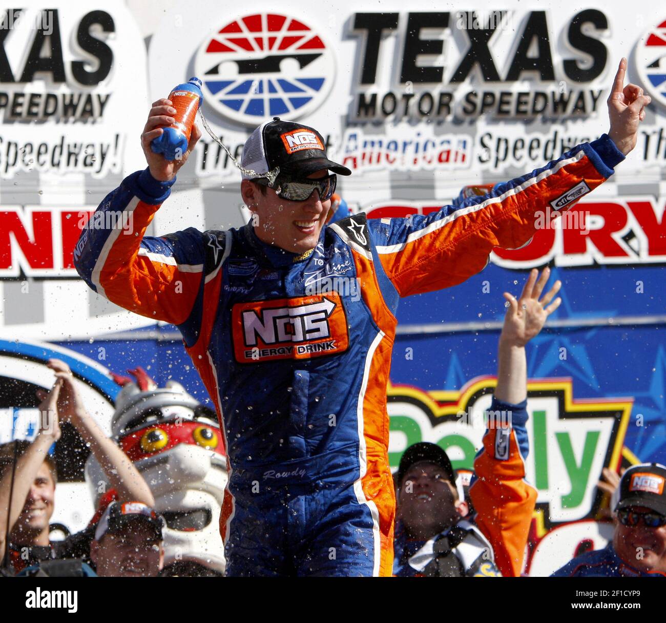 Kyle Busch celebrates in Victory Lane after winning the NASCAR ...