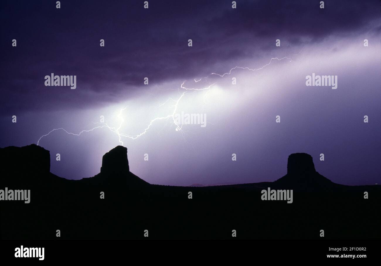 Thunderstorm Lightning Strikes Tall Buttes Monument Valley Utah Stock ...