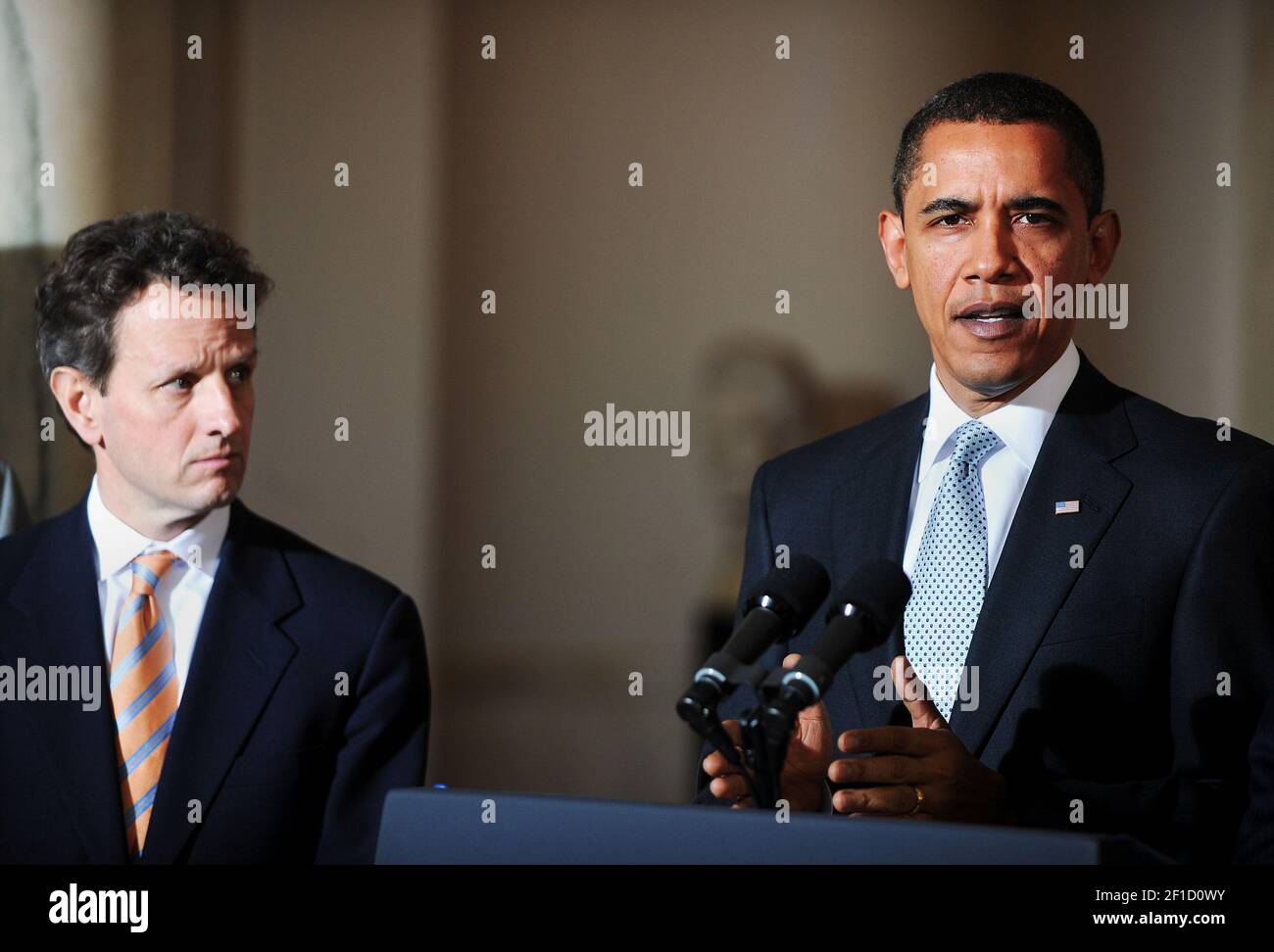 U.S. President Barack Obama, with Treasury Secretary Timothy Geithner ...