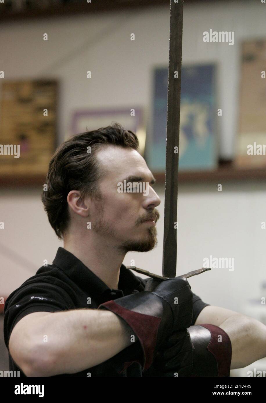 "Yeoman Strahland", also known as Steve Smith, practices sword ...