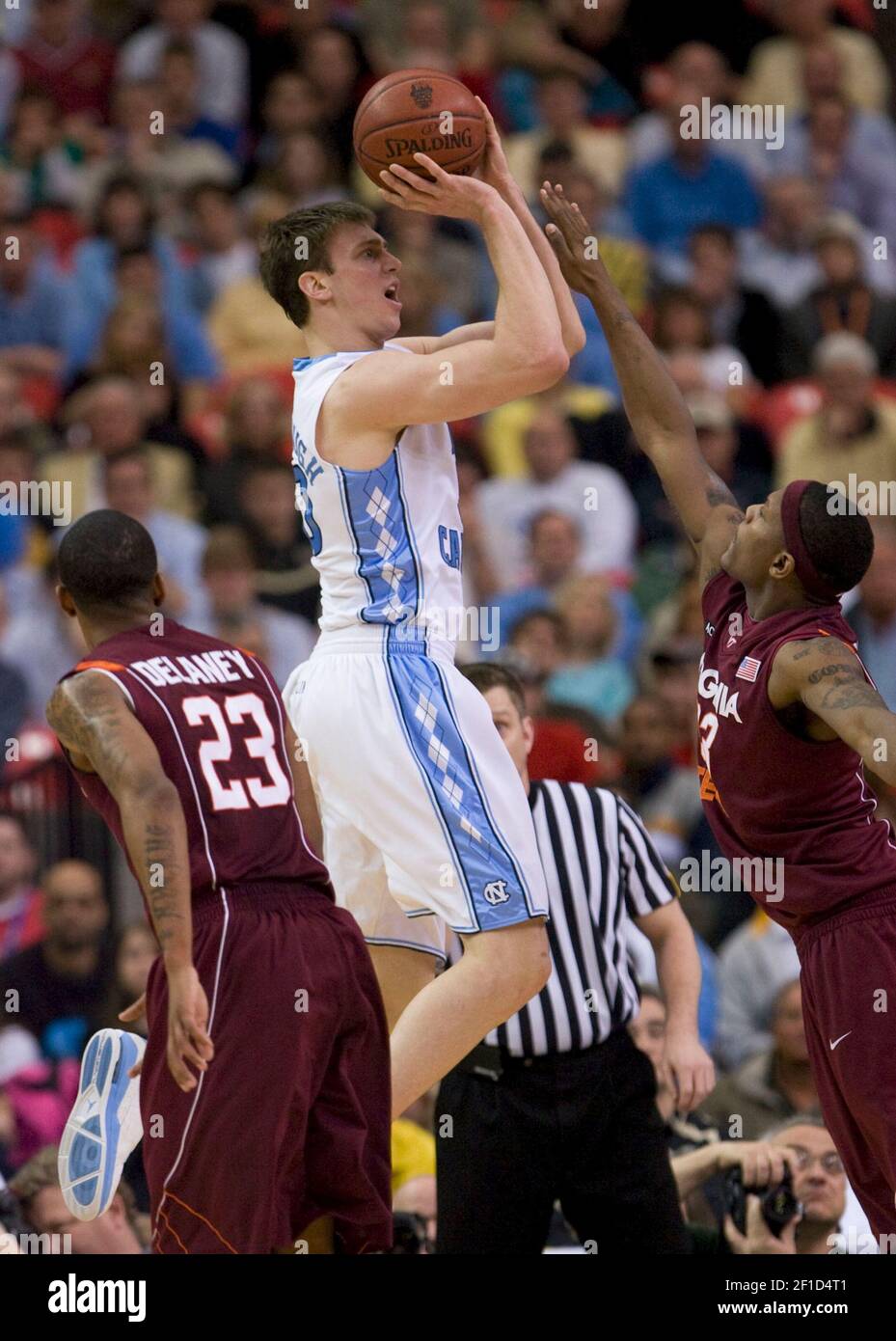 North Carolina's Tyler Hansbrough (50) shoots over Virginia Tech ...