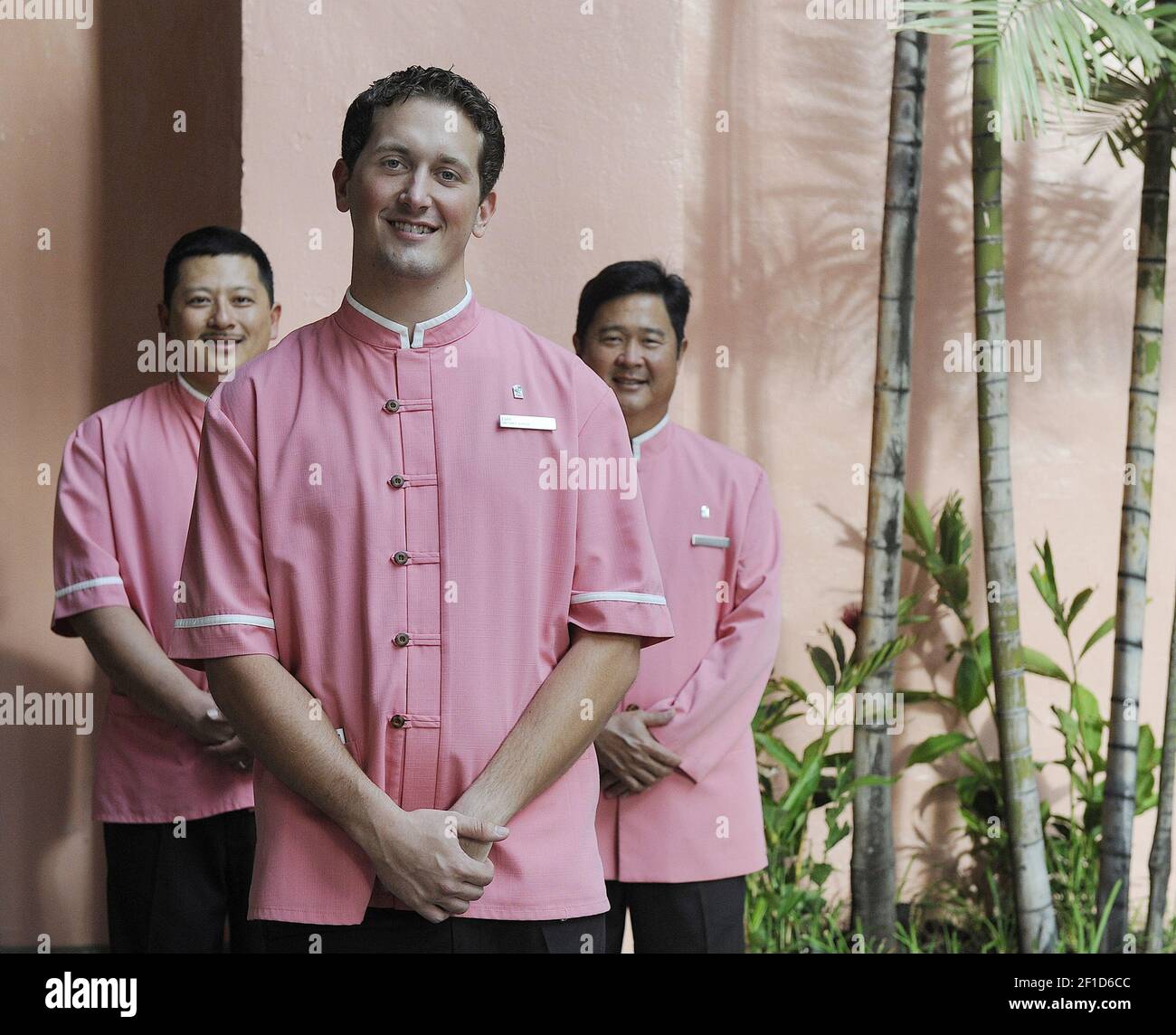 From left, doormen Gary Gushiken, Evan Brunken and Daniel Nomera are at ...