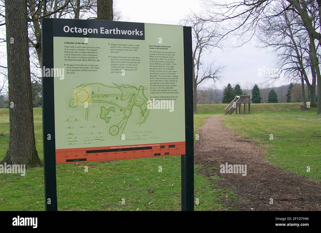 A sign marks the Octagon Earthworks that cover 138-acres in Newark. A ...