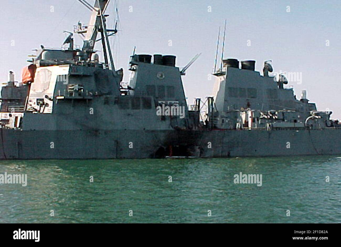 Port side view showing the damage sustained by the Arleigh Burke class ...