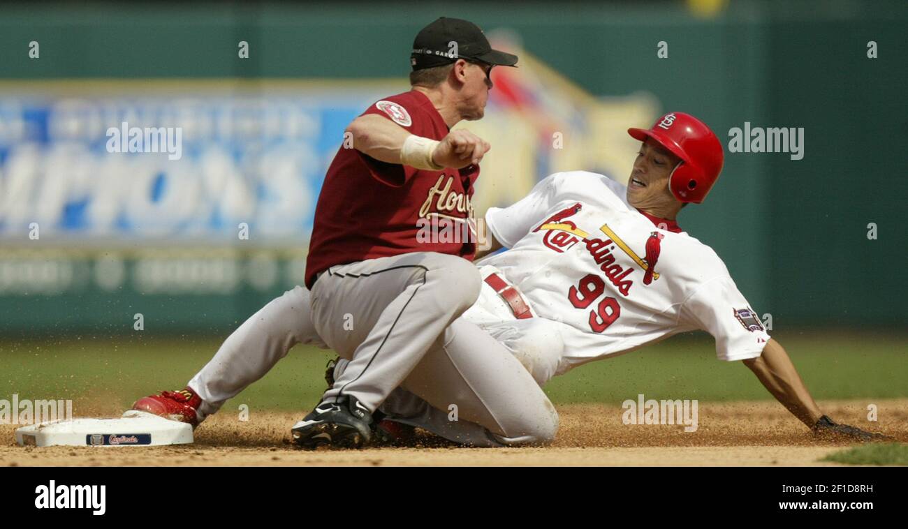 Houston's Craig Biggio tags out St. Louis' So Taguchi on a steal ...
