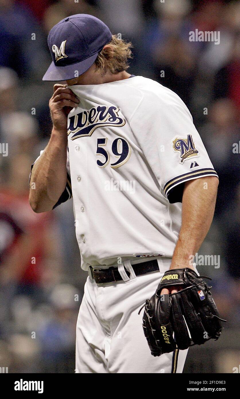 Milwaukee Brewers' Derrick Turnbow is taken out of the game in the ...