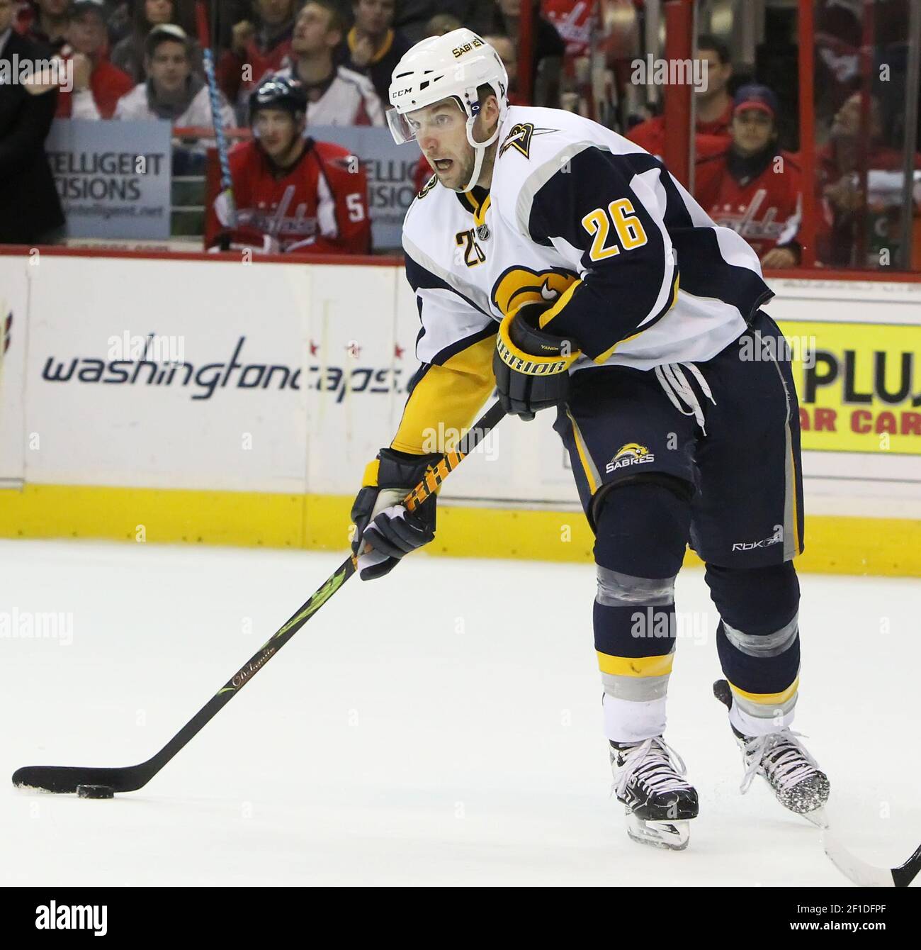 Thomas Vanek of the Buffalo Sabres makes a pass against the Washington ...