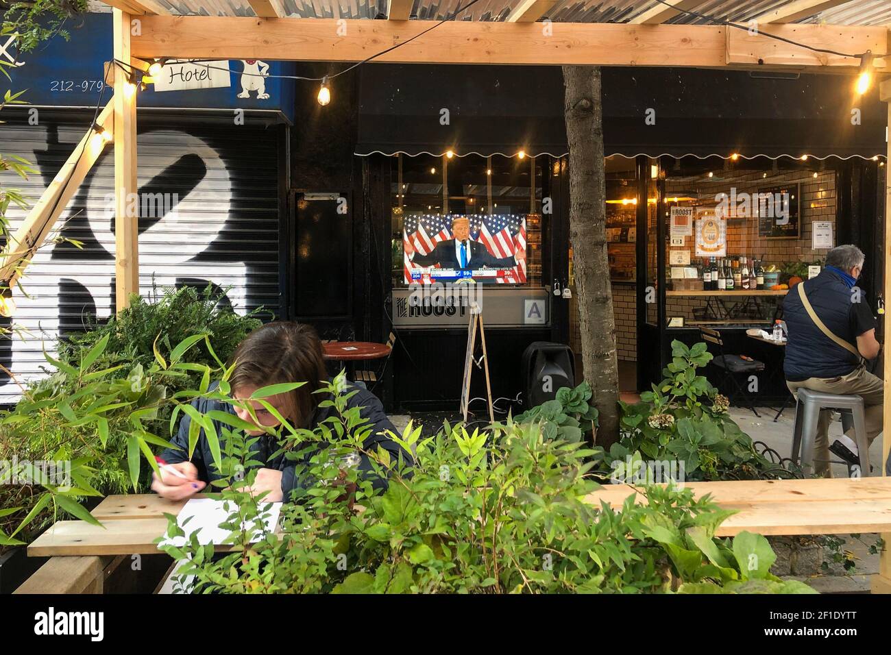 The Roost Coffee Co. displays presidential election results on a ...