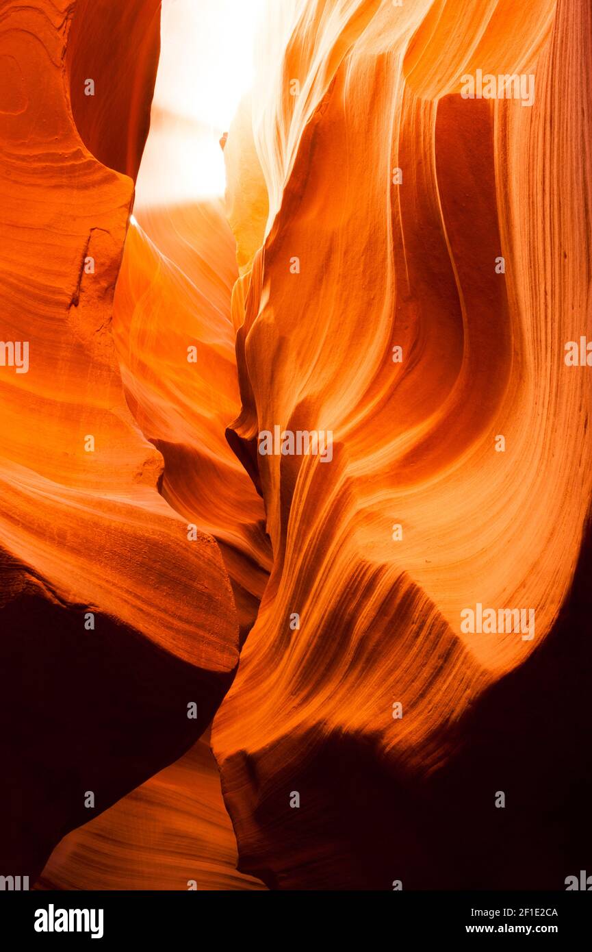 Sunlight Beams in Sandstone Rock Antelope Slot Canyon Arizona Stock ...