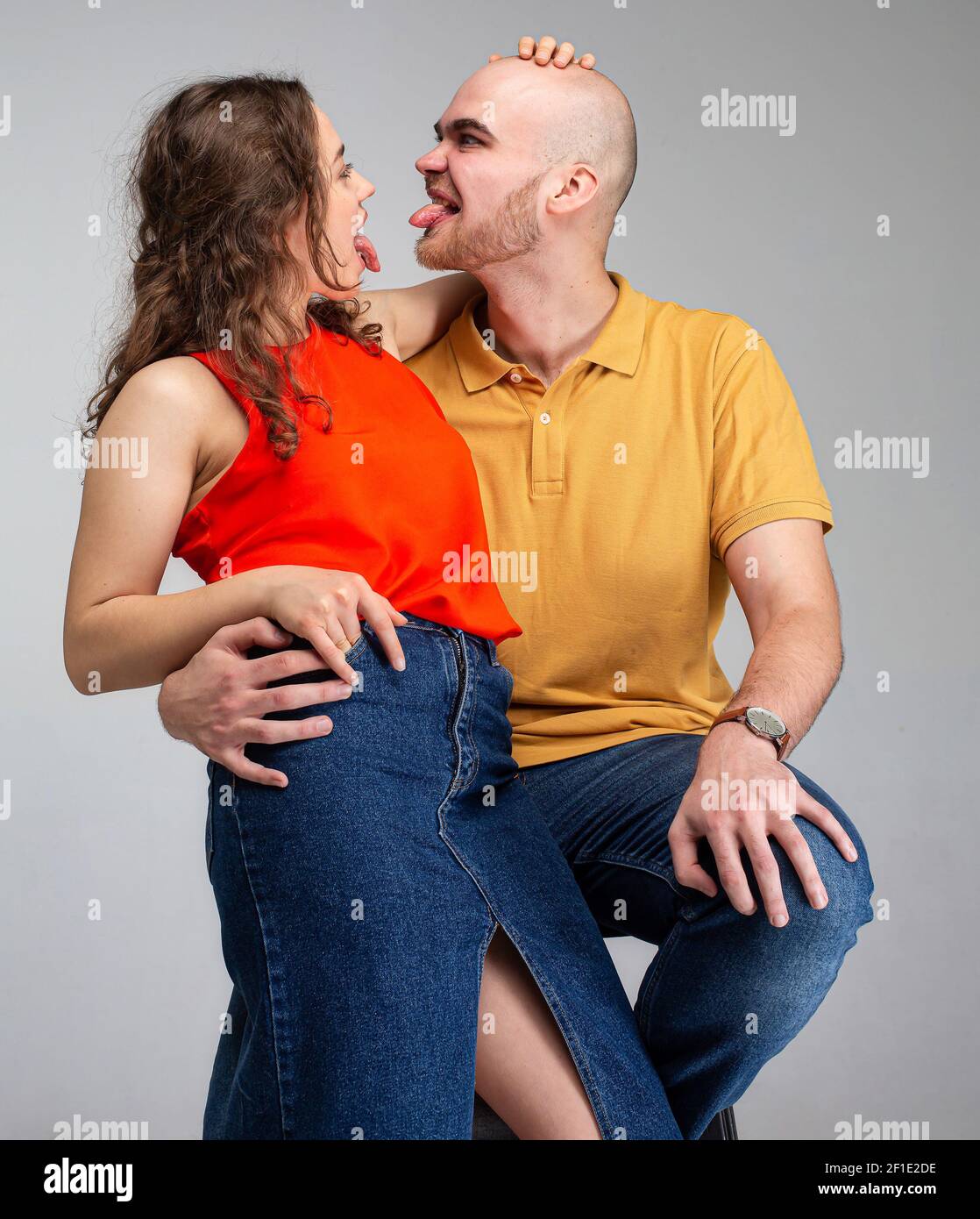 White young european people isolated on gray Stock Photo - Alamy