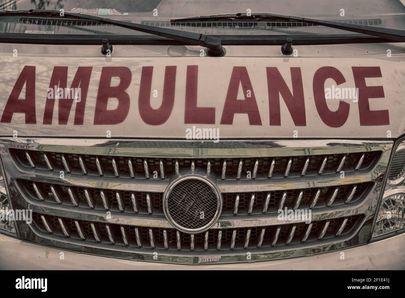 Bonnet of an ambulance concept of medical care Stock Photo - Alamy