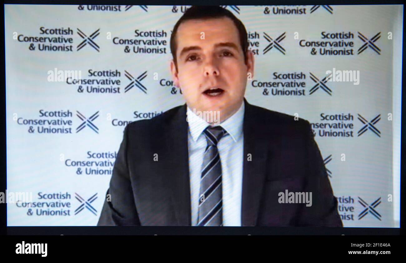 Douglas ross with scottish conservative backdrop hi-res stock ...