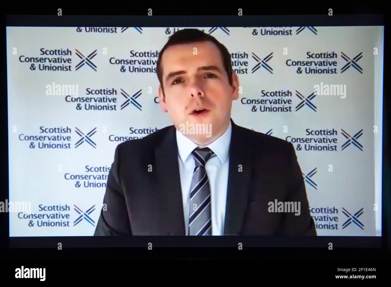 Douglas ross with scottish conservative backdrop hi-res stock ...