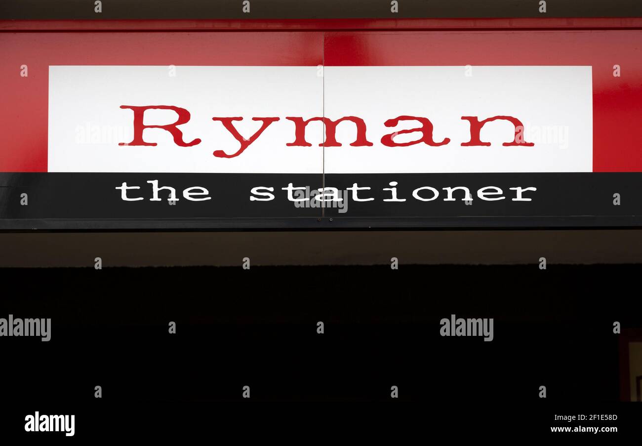 Ryman the stationer shop sign on High Street, UK Stock Photo - Alamy