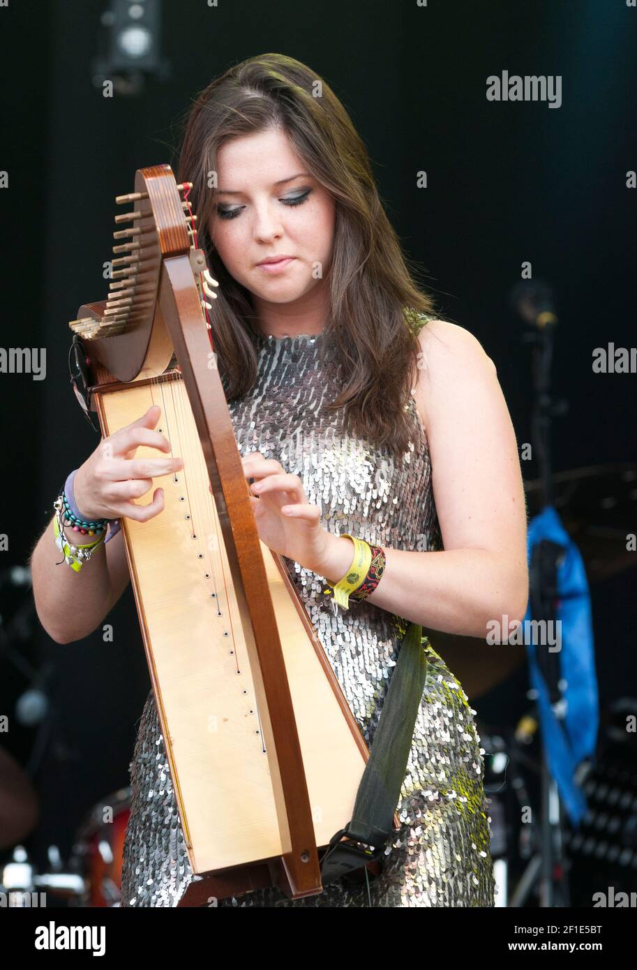 Alaw Ebrill Jones of contemporary Welsh folk band, Calan performing at ...