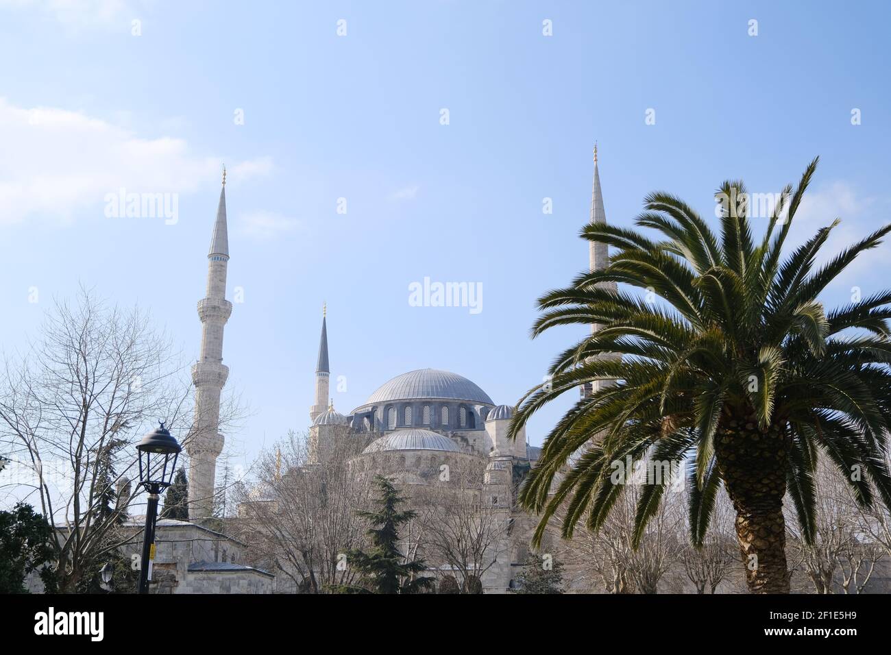 Blue mosque (sultanahmet) in istanbul, minarets. One minaret of mosque ...