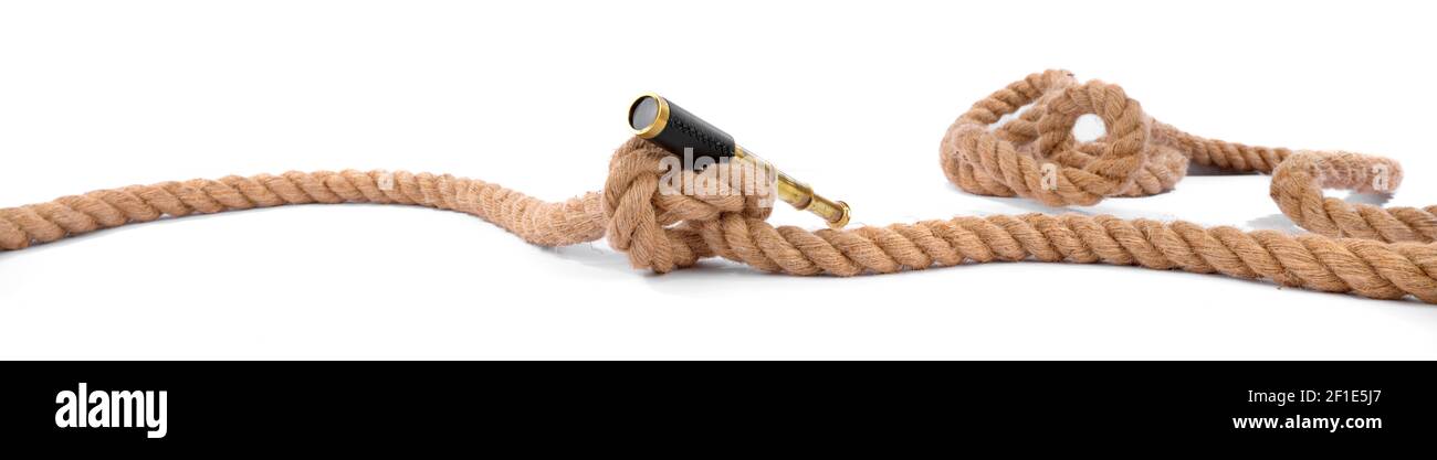 Strong Rope with Knot and Telescope isolated on white Background Stock ...