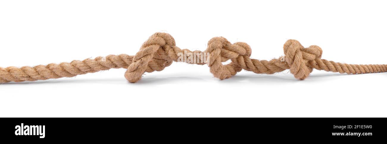 Strong Rope with three Knots on white Background Stock Photo - Alamy