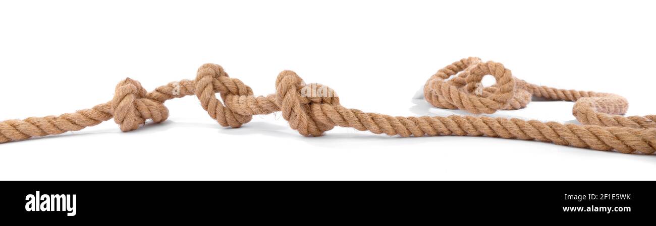 Strong Rope with three Knots on white Background Stock Photo - Alamy