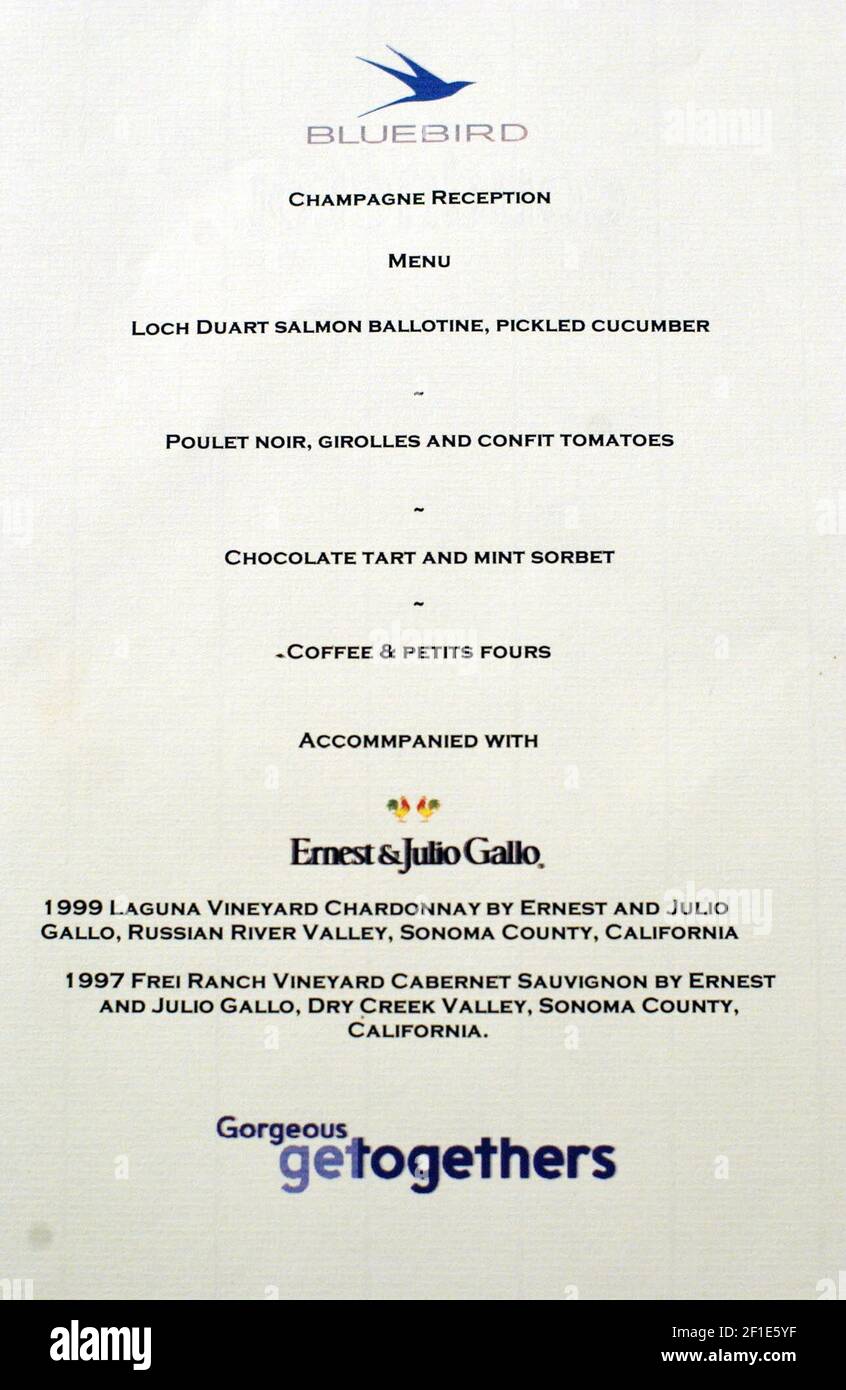 THE MENU FOR A GORGEOUS GETOGETHER DINNER AT THE BLUEBIRD . 12/8/03 ...