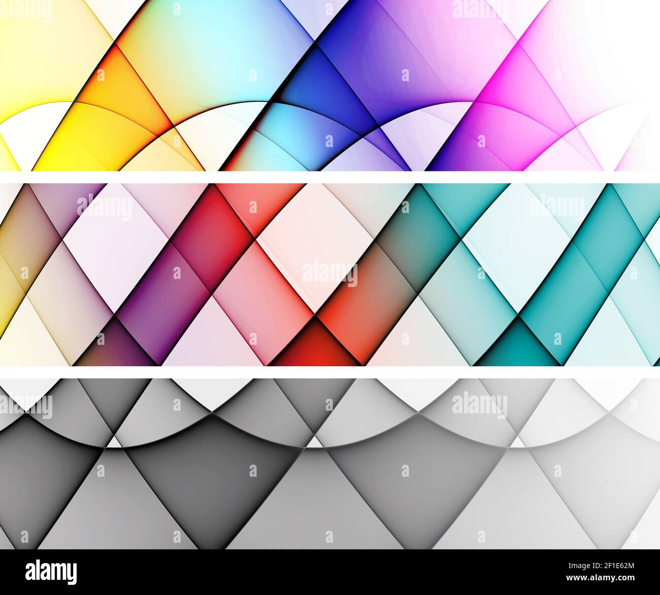 3D illustration of colorful banner set with blended abstract curve ...