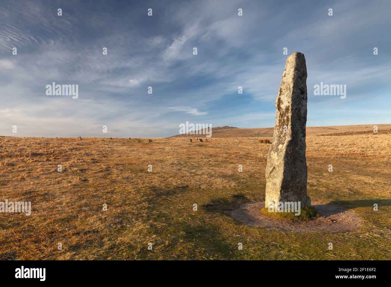 merrivale standing stone at dartmoor national park Stock Photo - Alamy
