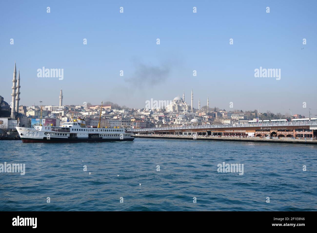 Istanbul eminonu square and port with suleymaniye mosque and internal ...