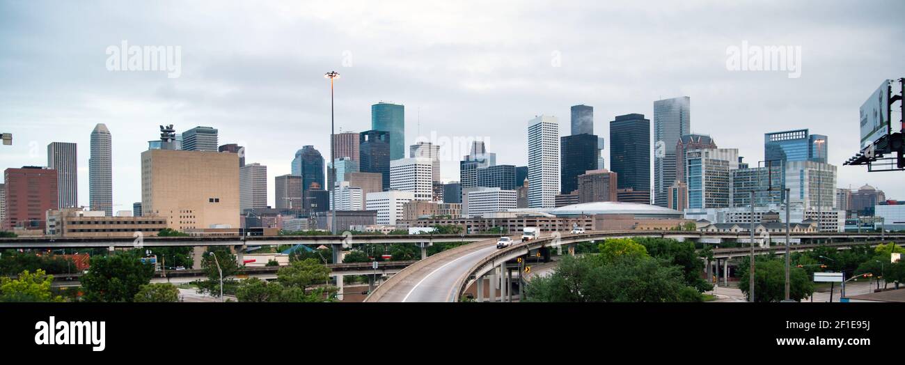 Panoramic View Houston Downtown City Skyline Infrastructure Highway ...