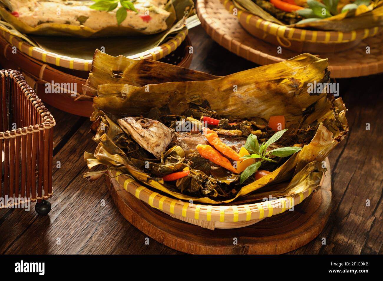 Pepes Ikan Peda. Salted Peda Fish with Cassava Leaf in Banana Leaf ...
