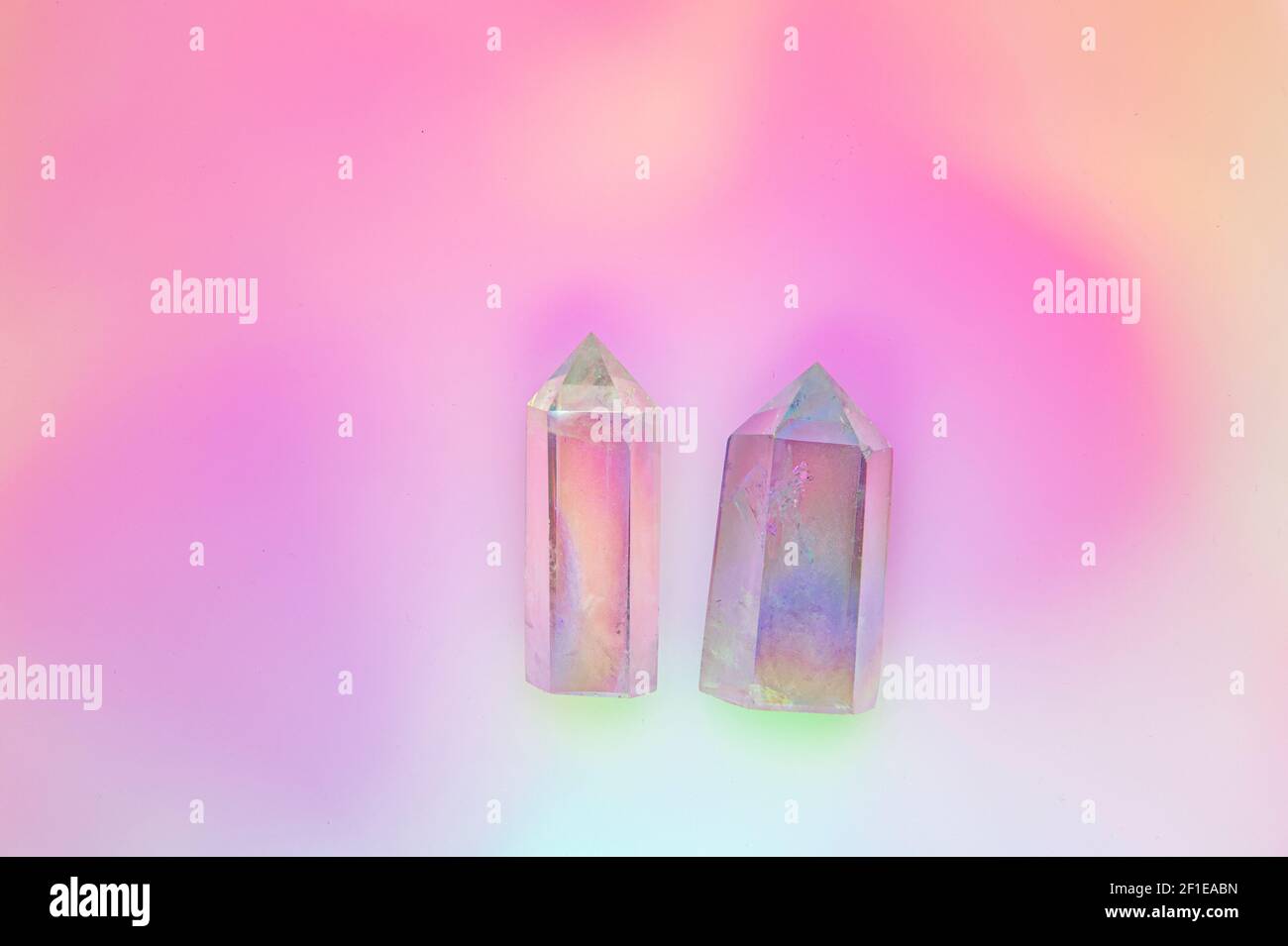 Natural clear crystal quartz electroplating rainbow on holographic ...