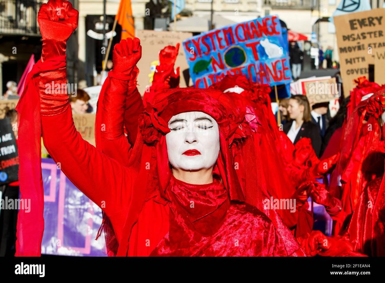 Extinction Rebellion Red Brigade protesters are pictured in Bath as ...