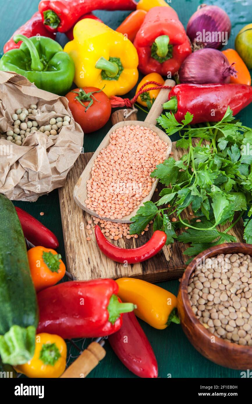 Fresh vegetables and legumes Stock Photo - Alamy