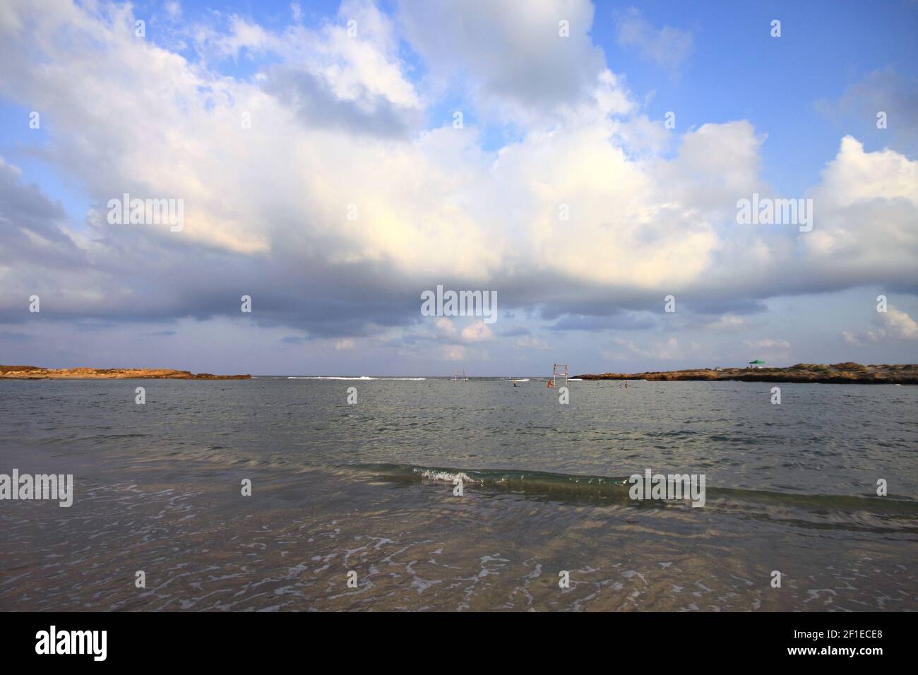 The beach and small natural fishing harbour at Jisr az-Zarqa an Israeli ...