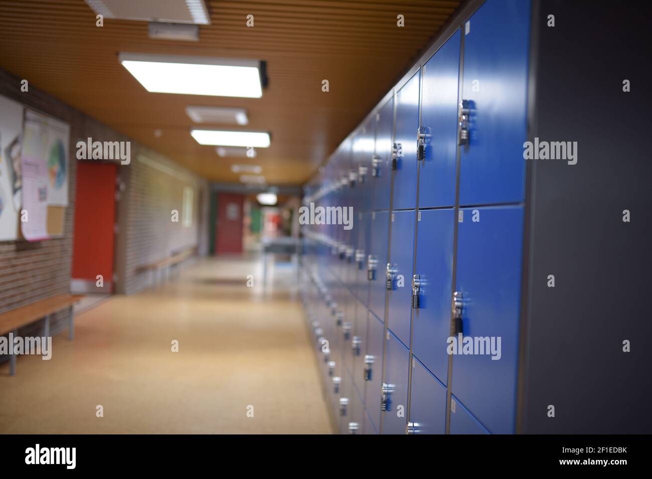 Blue locker-rooms at a empty school Stock Photo - Alamy