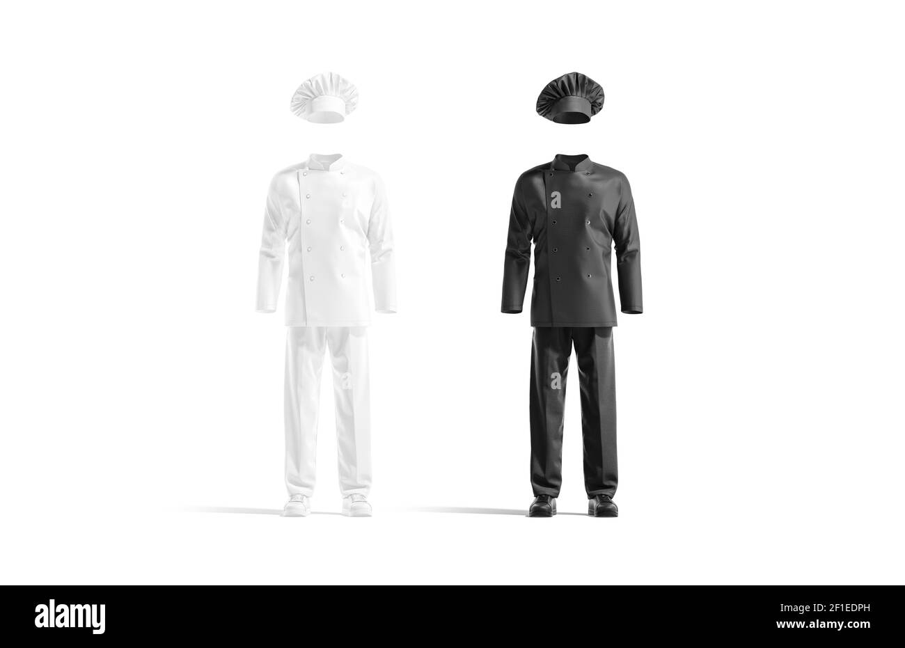 Blank black and white chef uniform mockup set, front view, 3d rendering ...