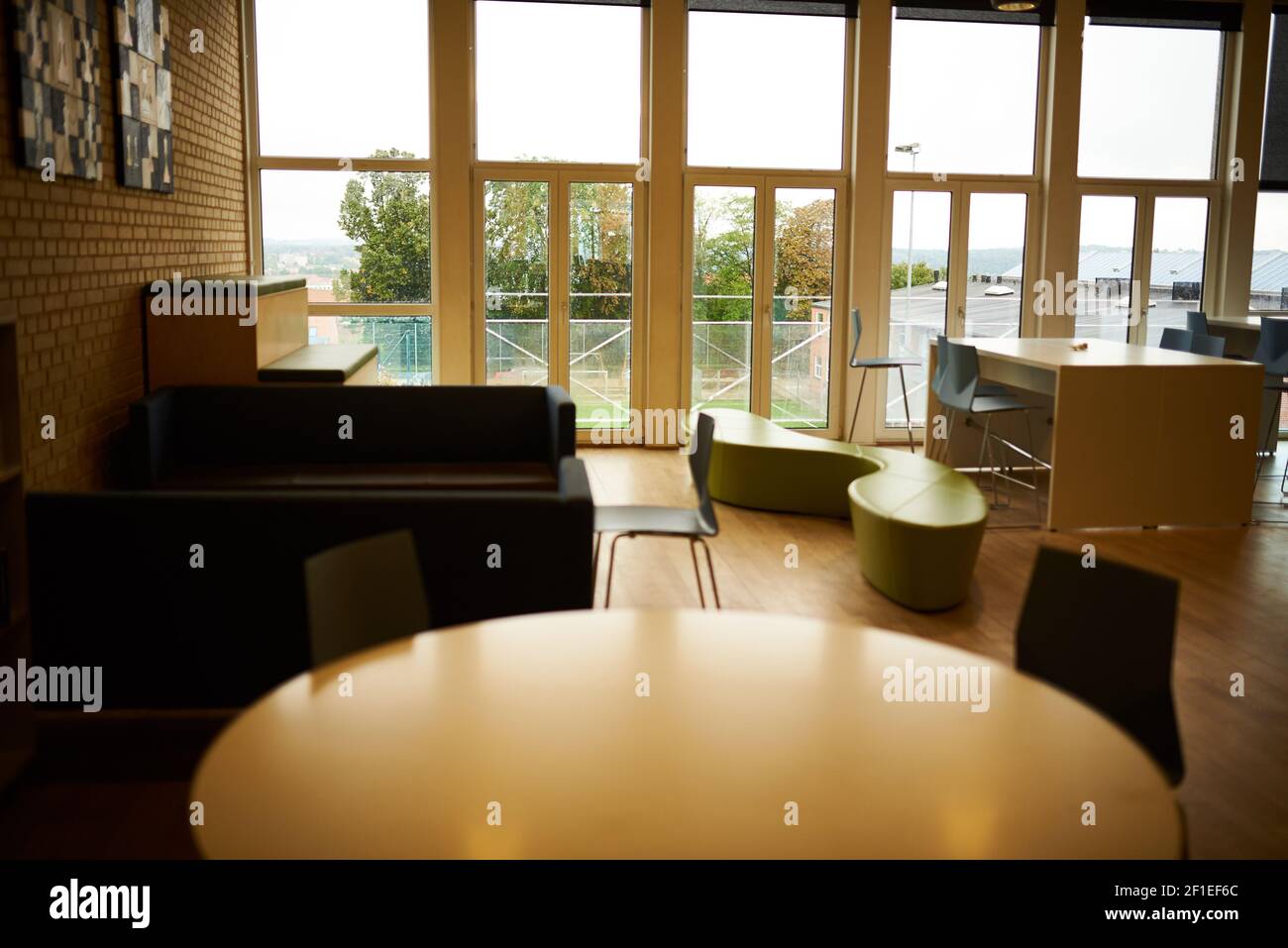 Empty break room at a school on a cloudy day Stock Photo - Alamy